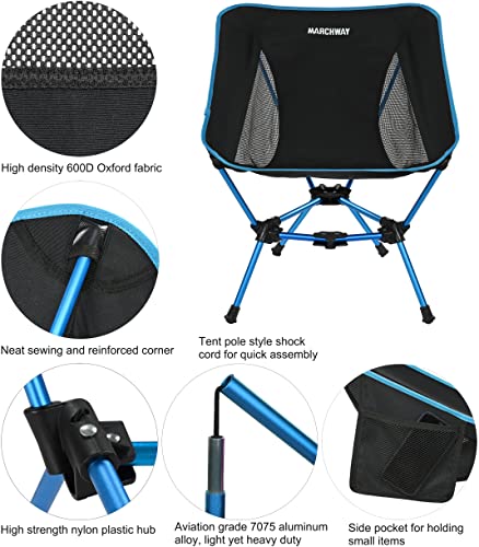 MARCHWAY Lightweight Folding Camping Chair, Stable Portable Compact for Outdoor Camp, Travel, Beach, Picnic, Festival, Hiking, Backpacking, Supports 330Lbs (Blue)