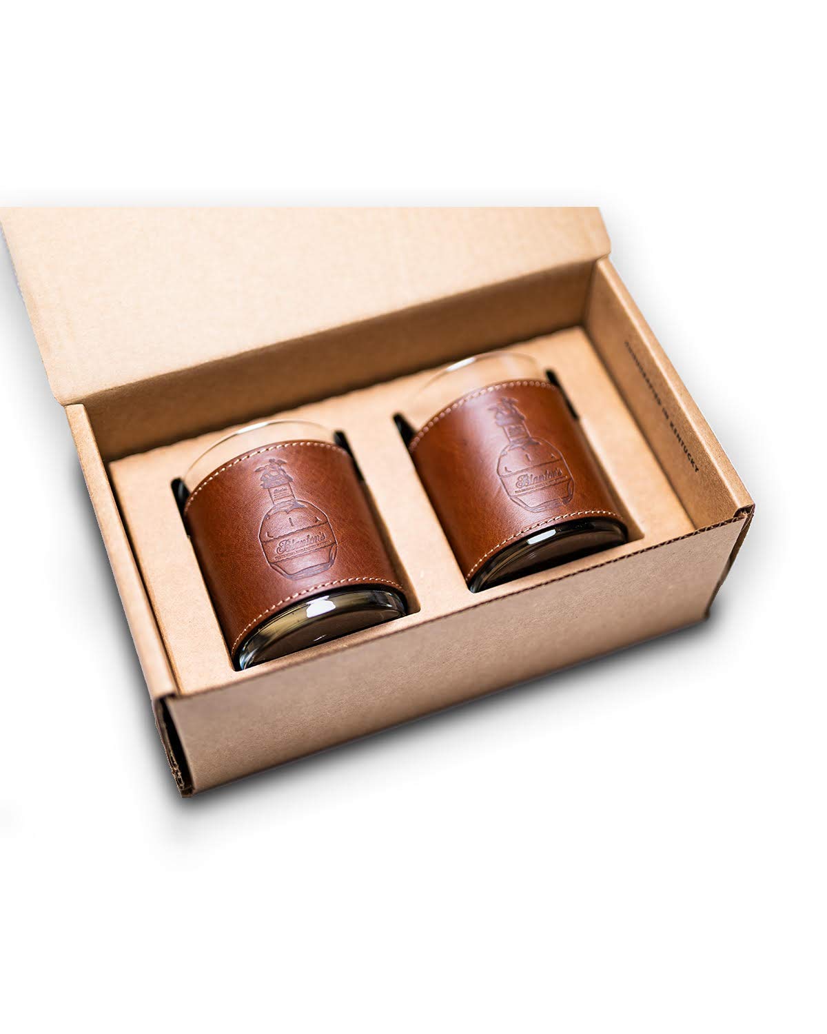 Blanton's Handmade Set of Leather Wrapped Whiskey Glasses with Gift Box