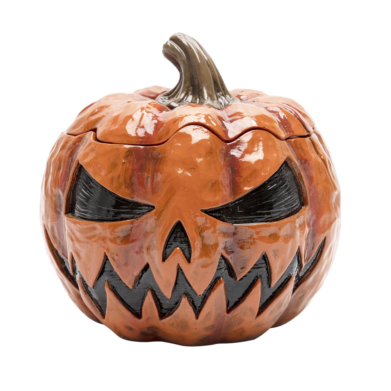 Bechivie Halloween Cookie Jar With Lid, 7.3x7inchs Resin Fall Thanksgiving Pumpkin Candy Bowl Dish With Double Sided Face, Small Halloween Food Snack Storage Containers