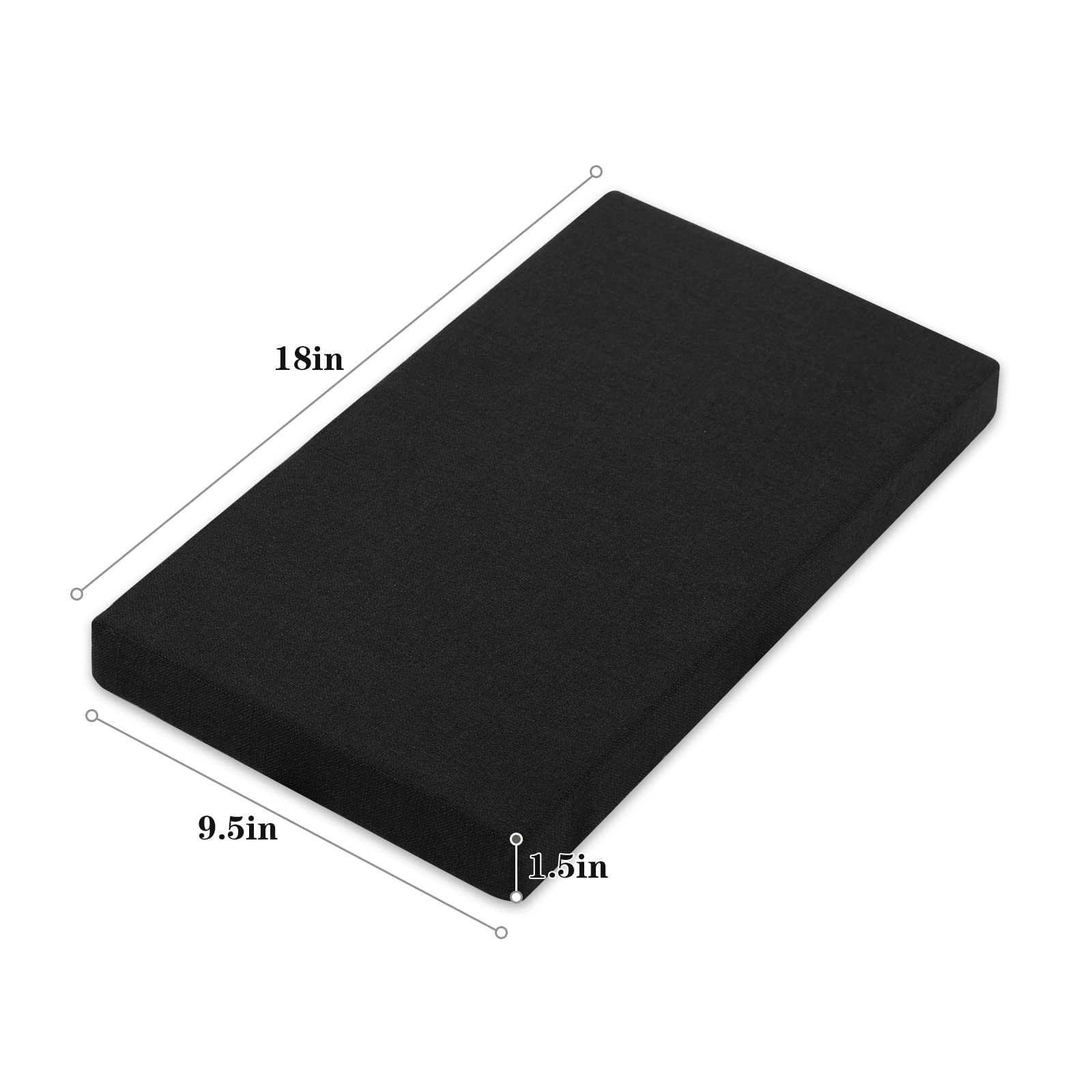 baibu Rectangle Bench Stool Cushion, Set of 4 Non-Slip Saddle Stool Seat Cushions Bar Stool Cushion with Machine Washable Cover - 4 Cushions Only (Black, 18x9.5x1.5in)