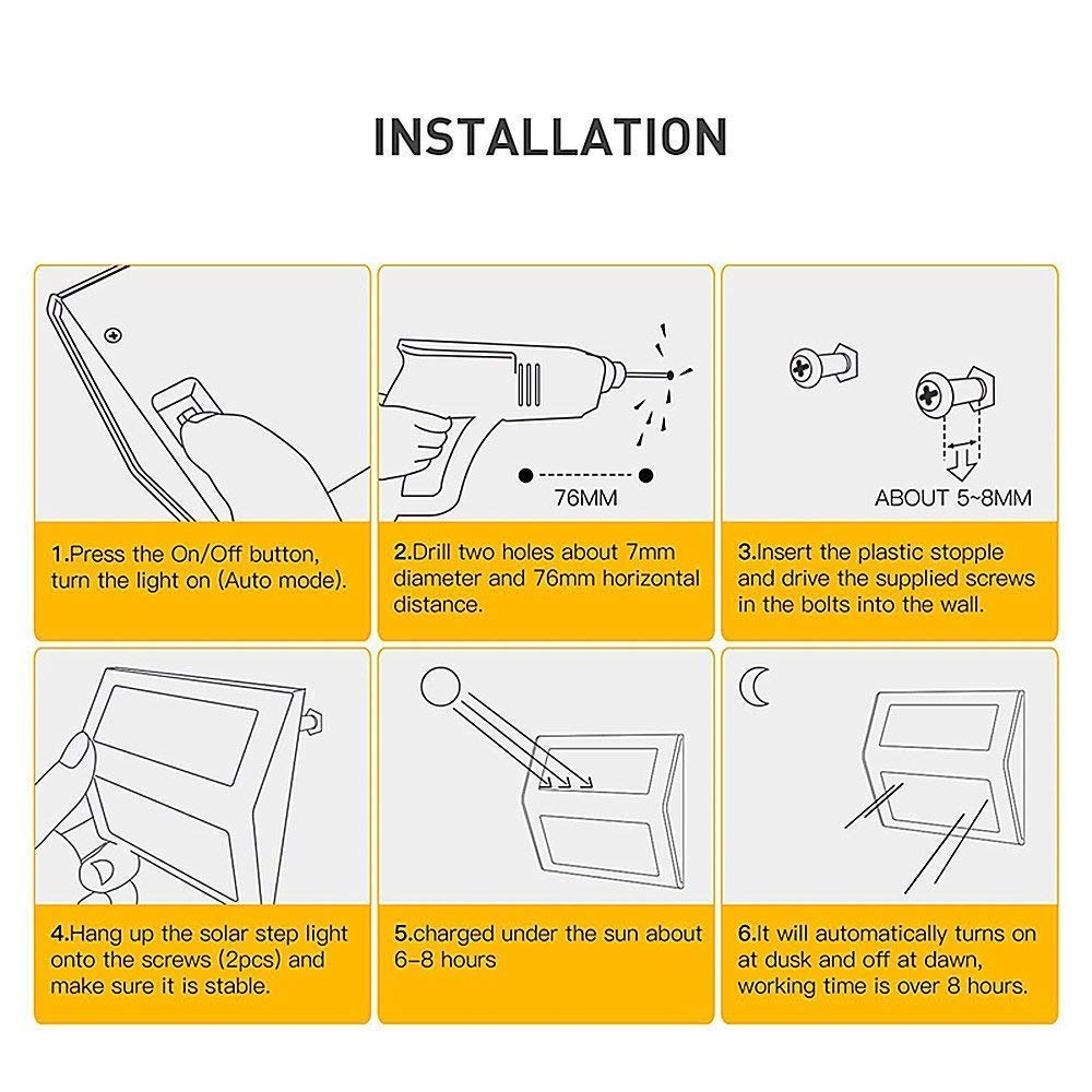 AZSCYN Solar Deck Lights,LED Solar Powered Step Lights Wireless Waterproof Outdoor Security Lamps for Patio Stairs Garden Pathway Yard- Warm Yellow Light