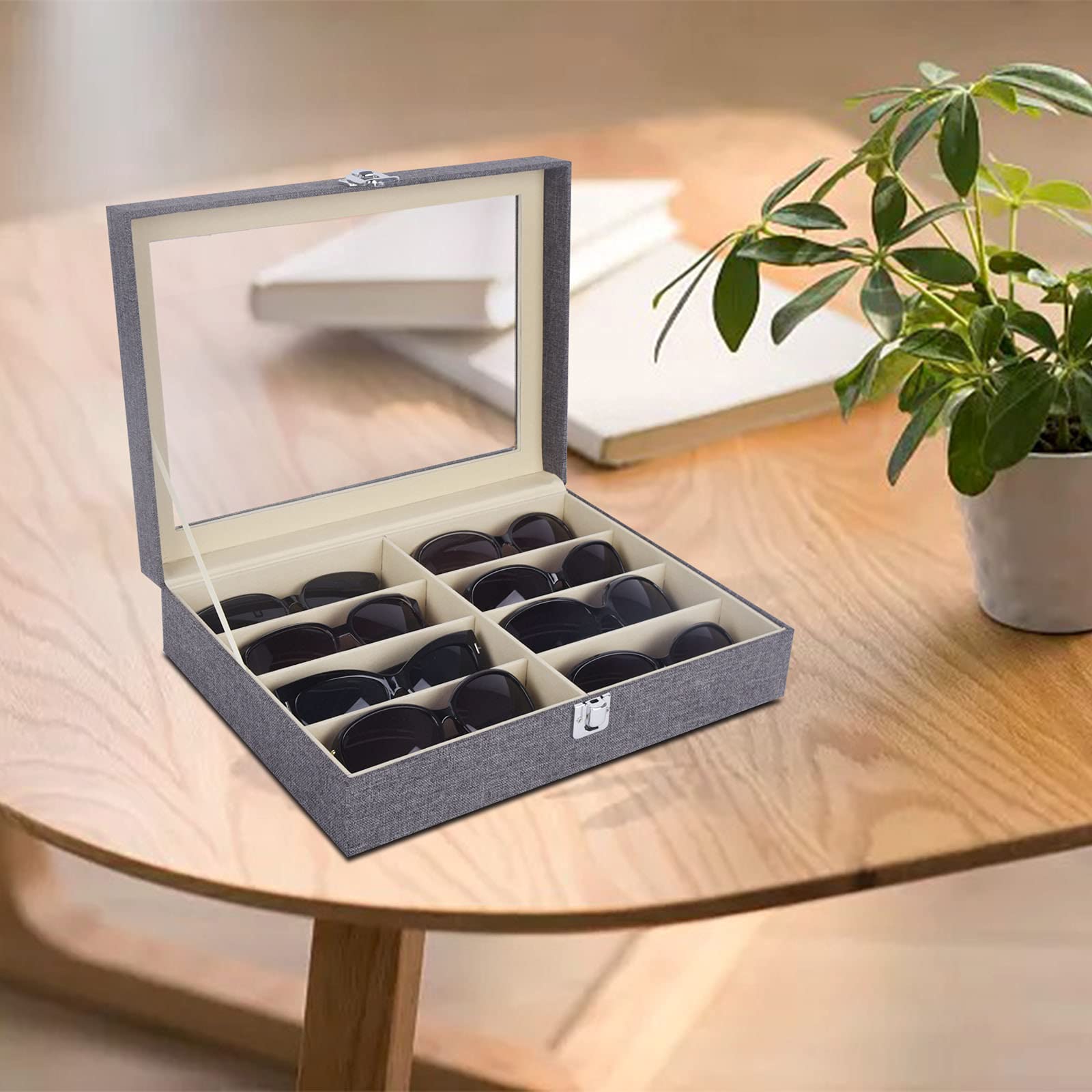 AUTOARK Linen 8 Piece Eyeglasses Storage and Sunglass Glasses Display Case Organizer,Grey,AW-136