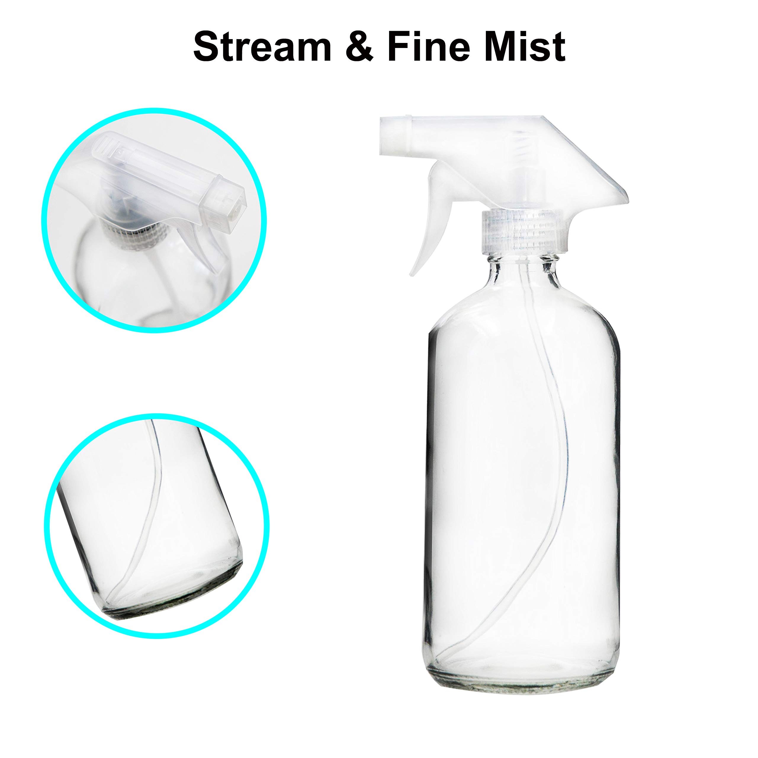 Youngever 4 Pack Empty Glass Spray Bottle, 16 Ounce Clear Glass Spray Bottle for Essential Oils with Extra Durable Trigger Sprayers