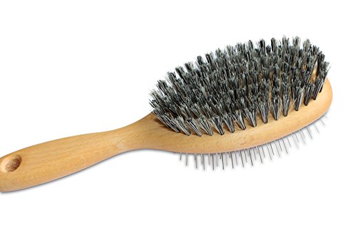 Mars Professional 1" Pin and Bristle Mane and Tail Brush for Horses, Stainless Steel, Nylon Bristle, Wooden Handle, Made in Germany