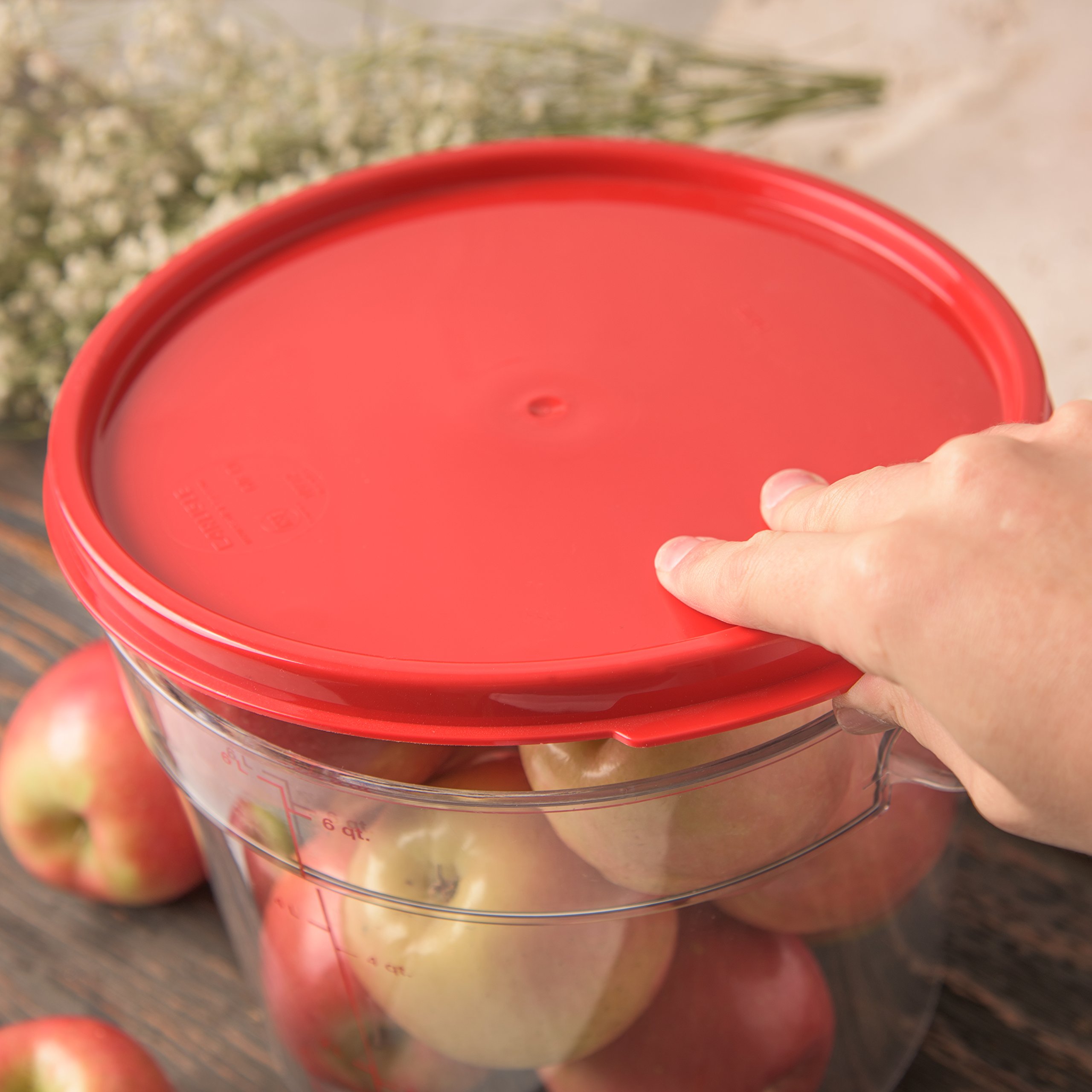 Carlisle FoodService Products Storplus Round Food Storage Container Lid with Stackable Design for Catering, Buffets, Restaurants, Polypropylene (Pp), 6 To 8 Quarts, Red, (Pack of 12)