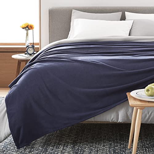 Martex Fleece Blanket Queen Size - Fleece Bed Blanket - All Season Warm Lightweight Super Soft Anti Static Throw Blanket - Navy Blanket - Hotel Quality- Blanket For Couch (90x90 Inches, Navy)