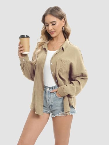 ATHMILE Womens Button Down Shirts Fall Fashion 2024 Shacket Jacket Long Sleeve Oversized Work Blouses T-Shirt