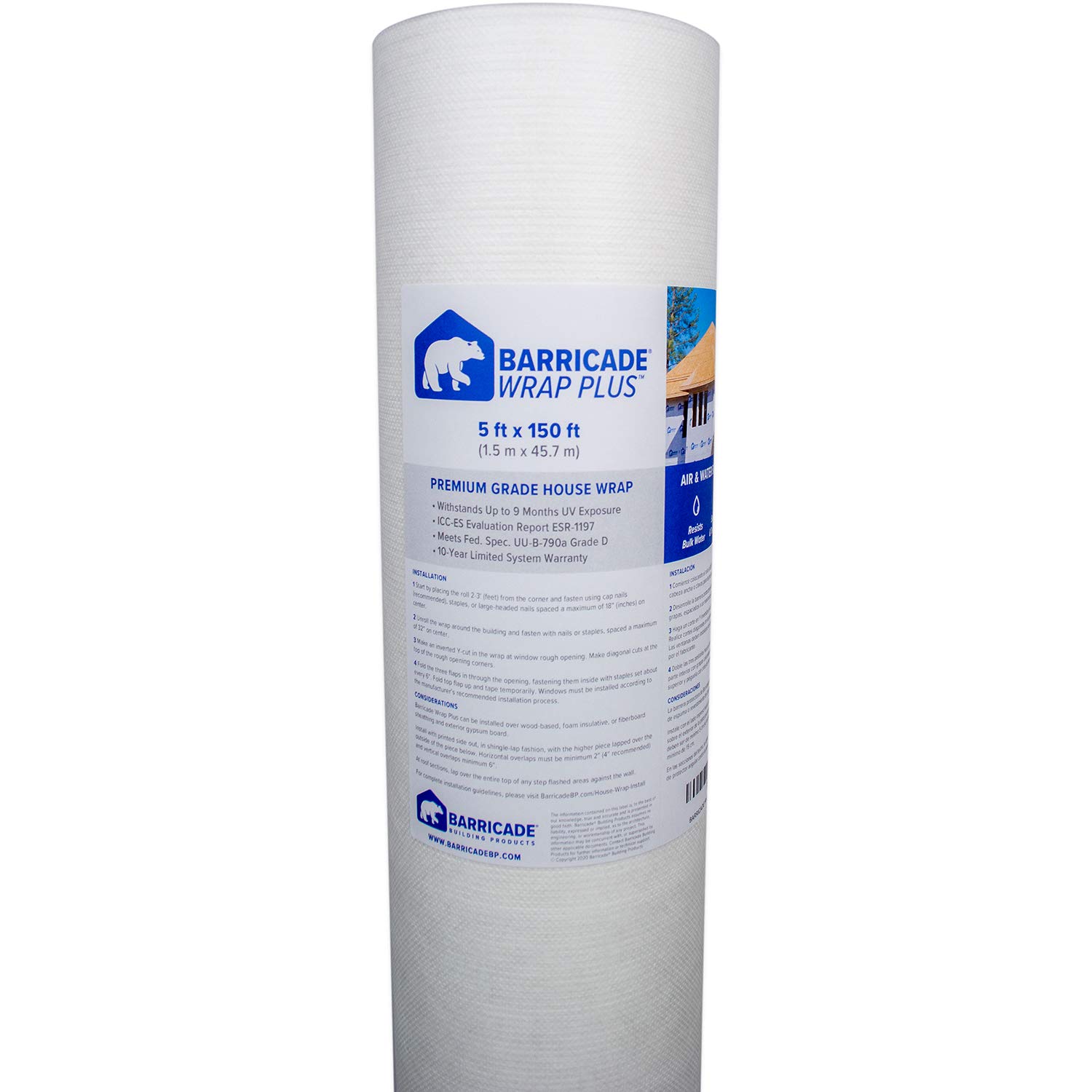 Barricade House Wrap Plus 5' x 150' Roll - Ultimate Protection Against Wind, Air & Moisture
