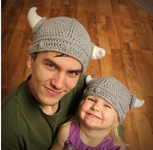 Ypser Cute Bull Horn Beanie Cap Handmade Knitted Crochet Viking Beanie