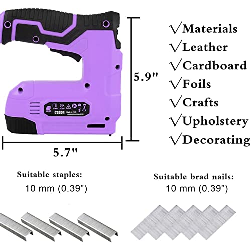 BHTOP Purple Cordless Staple Gun, 4V Power Brad Nailer/Staple Nailer,Electric Staple with Rechargeable USB Charger (Include 1500pcs Staples and 1500pcs Brad Nails)