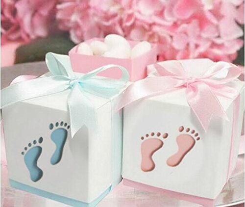 Since 50pcs Baby Shower Ribbon Favour Gift Candy Boxes Wedding Favors and Gifts for Wedding (Pink)
