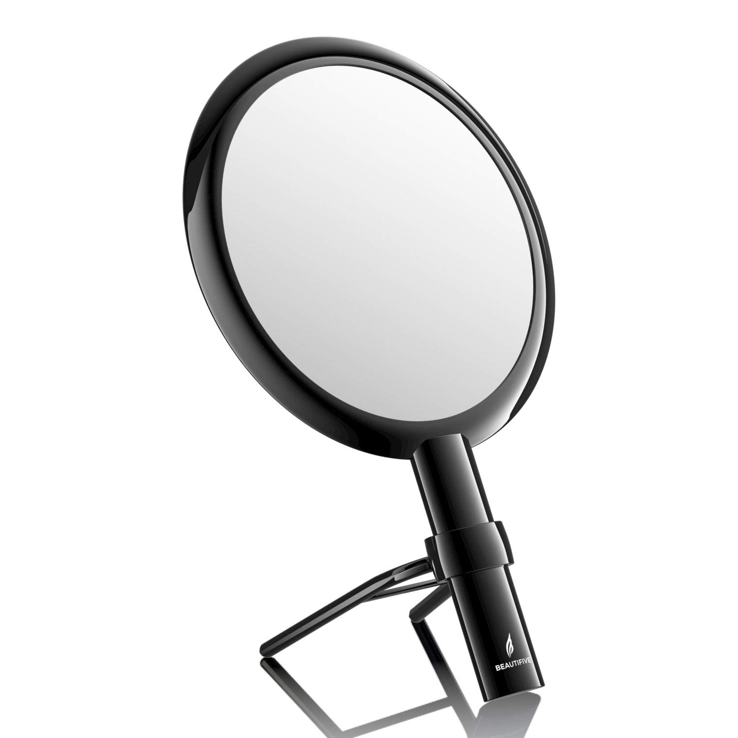 Beautifive Hand Mirror, Hand Held Mirrors with Adjustable Handle,1x/10x Magnifying Double Sided Handheld Makeup Mirror with Stand for Vanity Beauty Travel Table Desk Shaving Bathroom (Black)