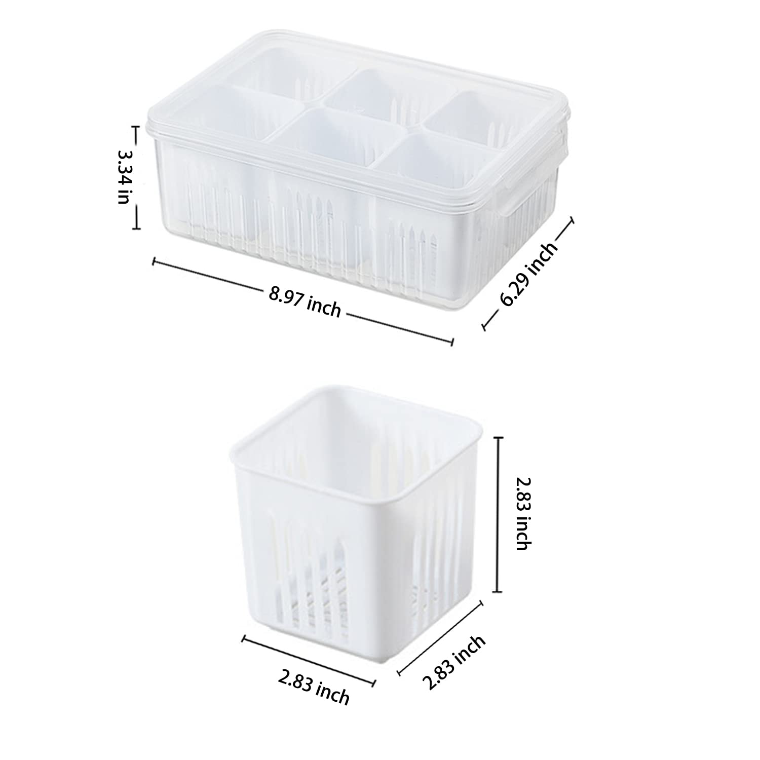 Bhtqdnq Food Storage Containers with Lids Airtight, Fridge Fresh-Keeping Container with 6 detachable small boxes, Portable Divided Fruit Storage Container Onion Ginger Garlic Cherry Storage (6 boxes)