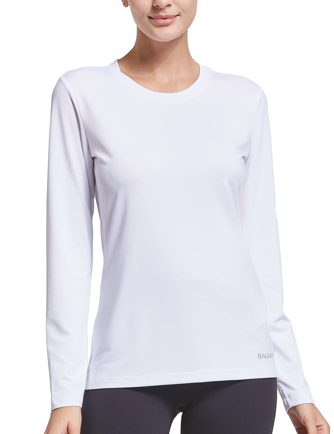 BALEAF Women's Long Sleeve Workout Tops Moisture Wicking Running Athletic Activewear UPF Tops Lightweight Soft White Size XS