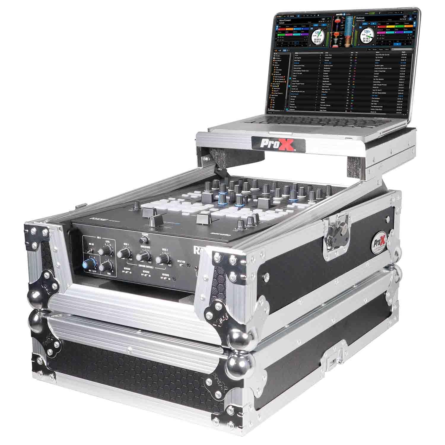 Artist Unknown Prox XS-RANE72LT 11" ATA-300 Style Gig Ready Flight/Road Case with Laptop Shelf for Rane Seventy-Two DJ Mixer, Silver on Black