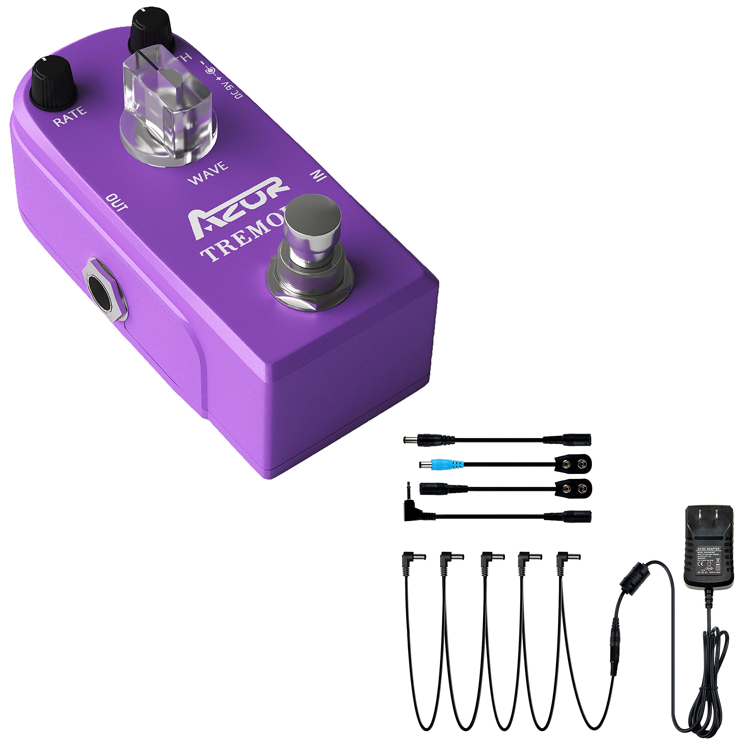 AZOR Pedal Power Adapter with Mini Pedal Tremolo Classic Guitar Effect Pedal