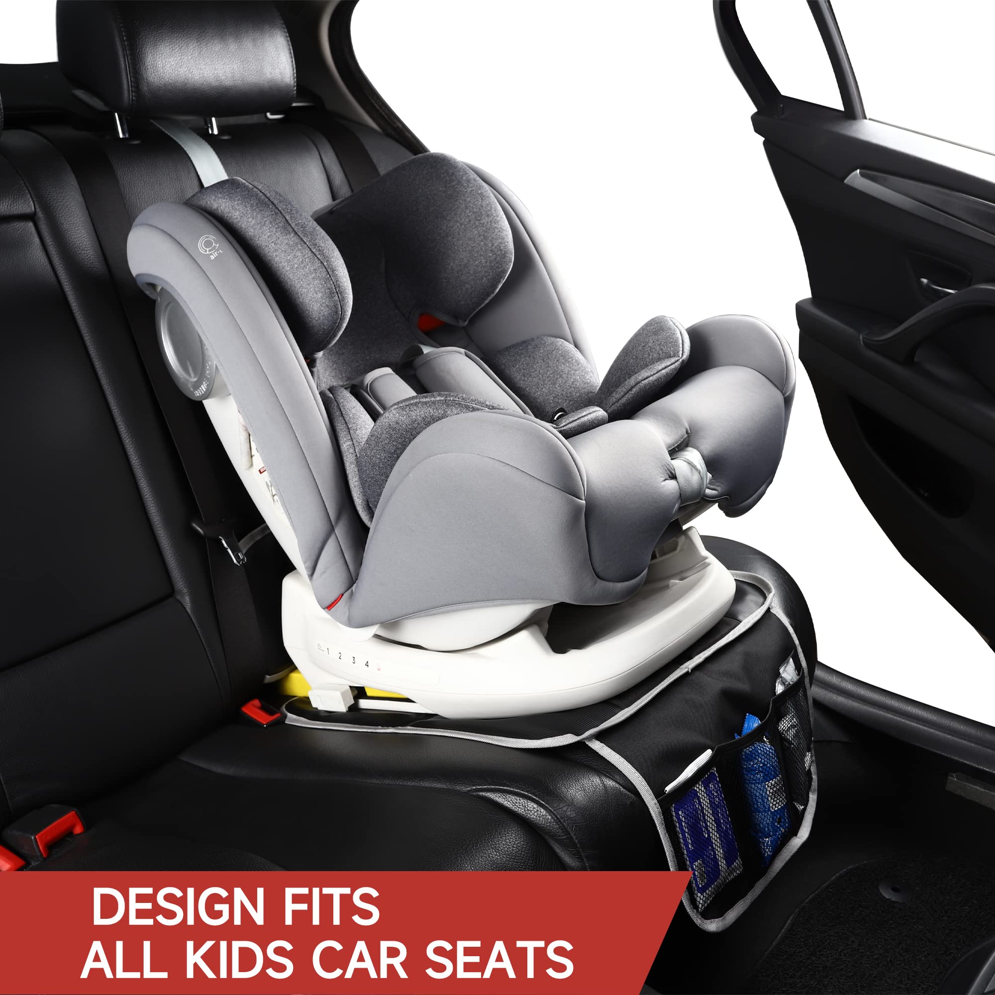 Car Seat Protector for Child Car Seat, Non-Slip Waterproof Car Seat Protector for Leather Seats with Thick Padding and Mesh Storage Pockets, Baby Seat Protectors Under Carseat