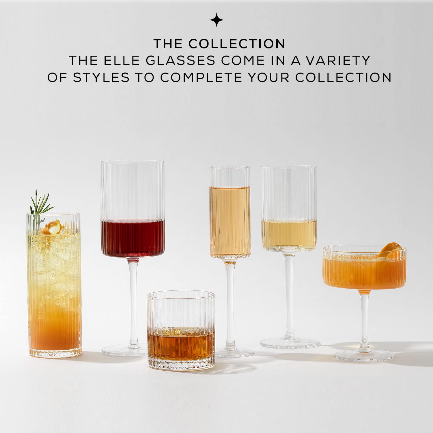 JoyJolt 16oz Fluted Highball Glasses - 2 Ribbed Tall Cocktail Tumblers for Gin, Juice, Water
