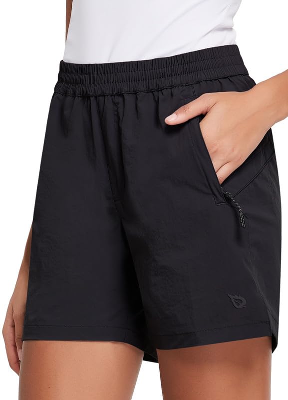 BALEAF Women's 5" Athletic Hiking Shorts Running Zipper Pockets Quick Dry Lightweight for Summer Golf Workout UPF 50+ Khaki Size S