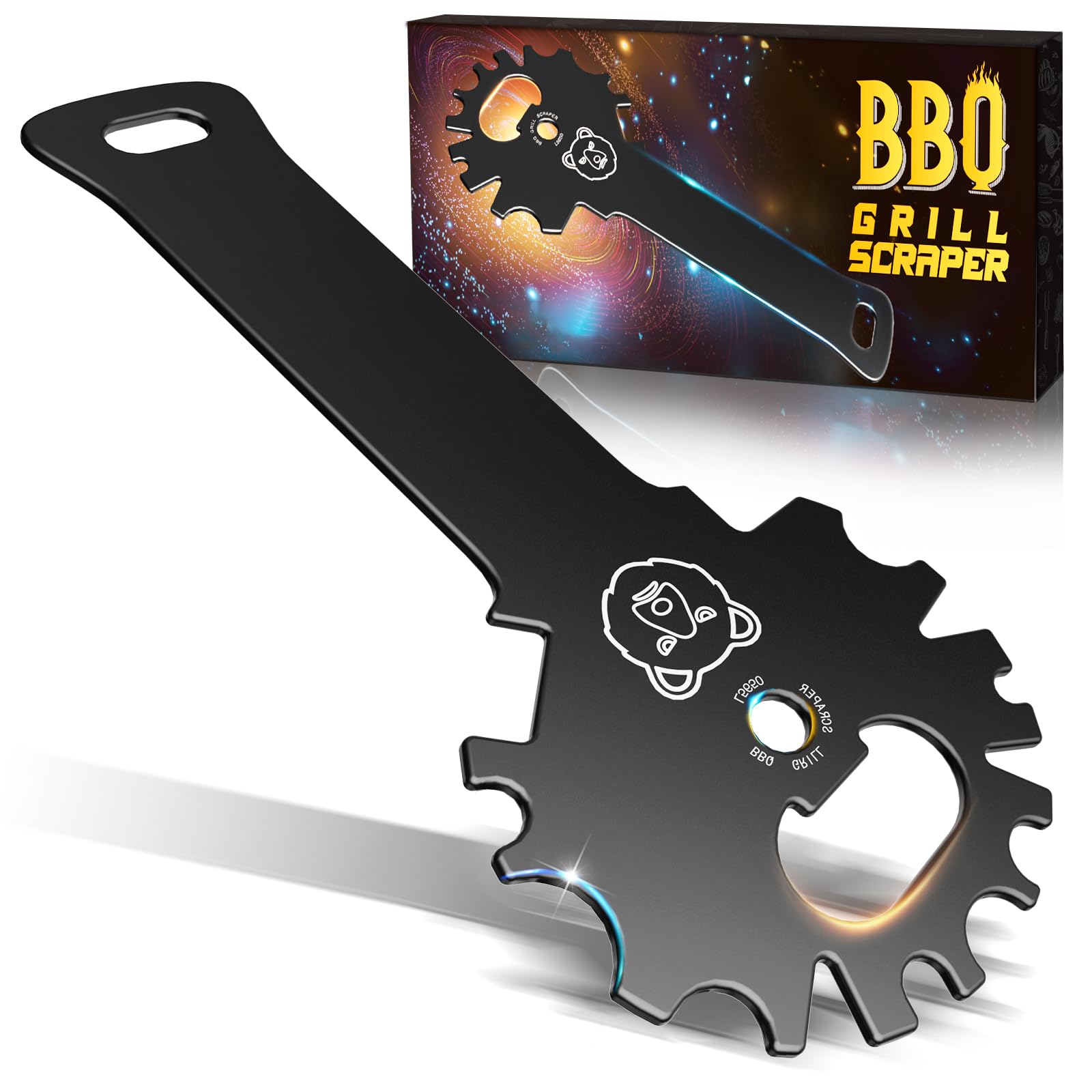 BBQ Grill Scraper Stocking Stuffers for Men Women Adults Husband Father Mom Kitchen Cool Gadgets Tool Accessories Long Handle Grate Grilling for Camping Cooking, Dark Black