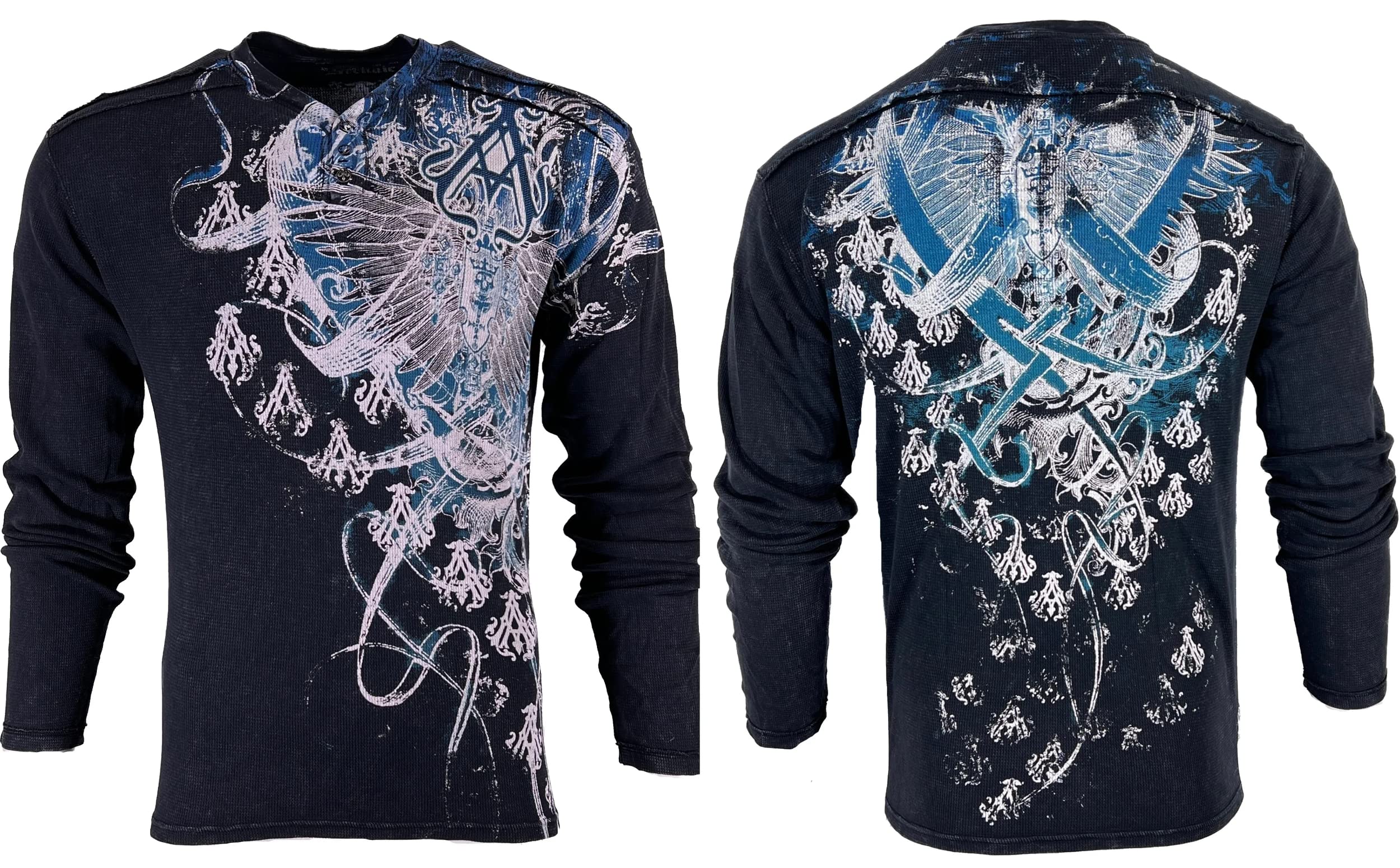 Archaic by Affliction Men's Thermal Shirt Woodcuts Black L