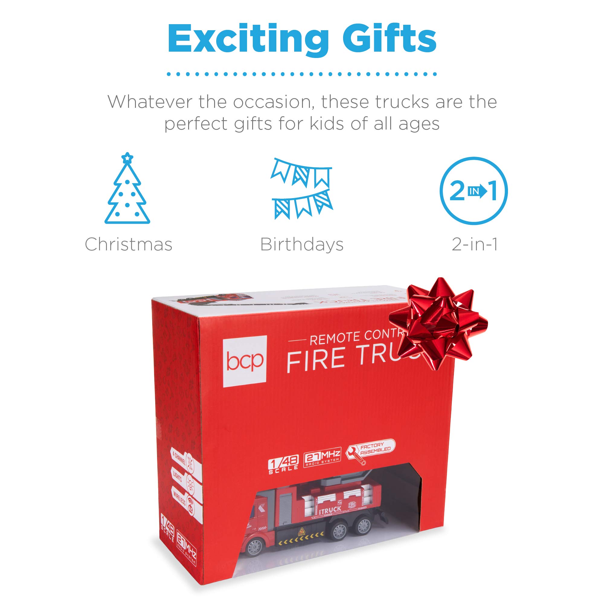 Best Choice Products 2-Pack Remote Control Fire Truck Toy RC Cars with LED Lights, 2 Controllers for Kids & Boys