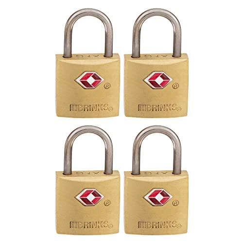 BRINKS - 22mm TSA Approved Solid Brass Keyed Travel Padlock, 4-Pack - Chrome Plated With Hardened Steel Shackle, TSA Approved Lock For Travel And Inspection