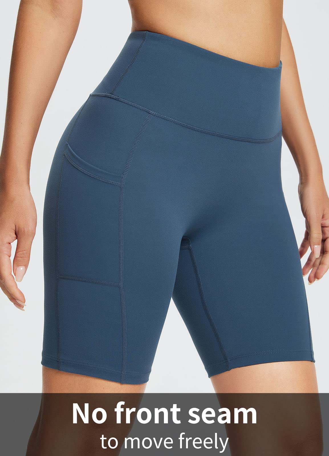 BALEAF Biker Shorts Women Yoga Gym Workout Spandex Running Volleyball Tummy Control Compression Shorts with Pockets Soft 8" Blue XL