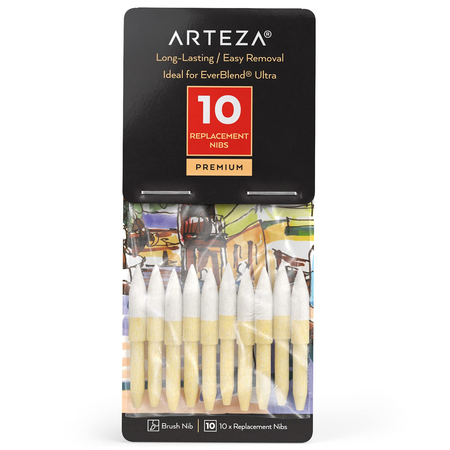 ARTEZA Marker Tip Pack, 10 Rubber Brush Nibs, Marker Nib Replacements for EverBlend Alcohol Markers, Art Supplies for Drawing, Sketching, and Lettering