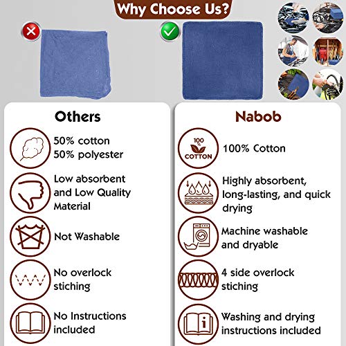 Nabob Wipers Auto Mechanic Shop Towels 25 Pack Shop Rags 100% Cotton Size 14"x14" Commercial Grade (25 Pack, Blue)