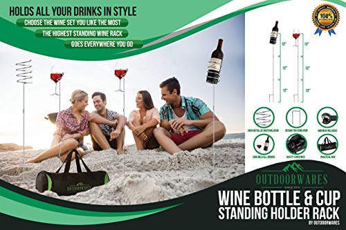 Wine Bottle & Cup stakes Holder Rack - Adjustable Height to 36 INCHES, Durable Metallic Frame, Sturdy Base & Secure Grip | Holds Bottles Of Wine, Beer,Champagne,Beverages,Glasses& More 5 Pieces Set
