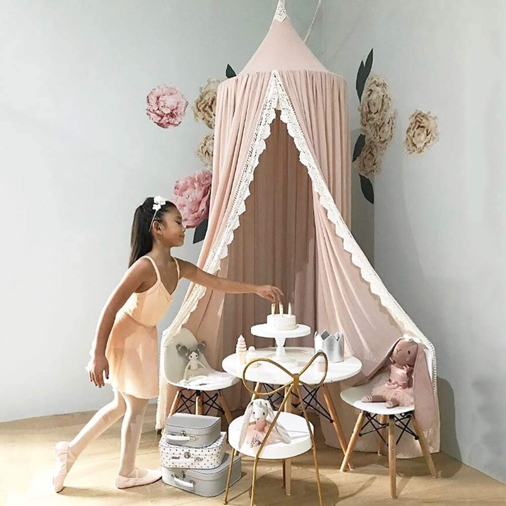 Bed Canopy Round Dome,Mosquito Net,Crib Canopy Bed Canopy for Kidâs Reading Room,Nursery Decorations,Bedroom Decoration (Pink)