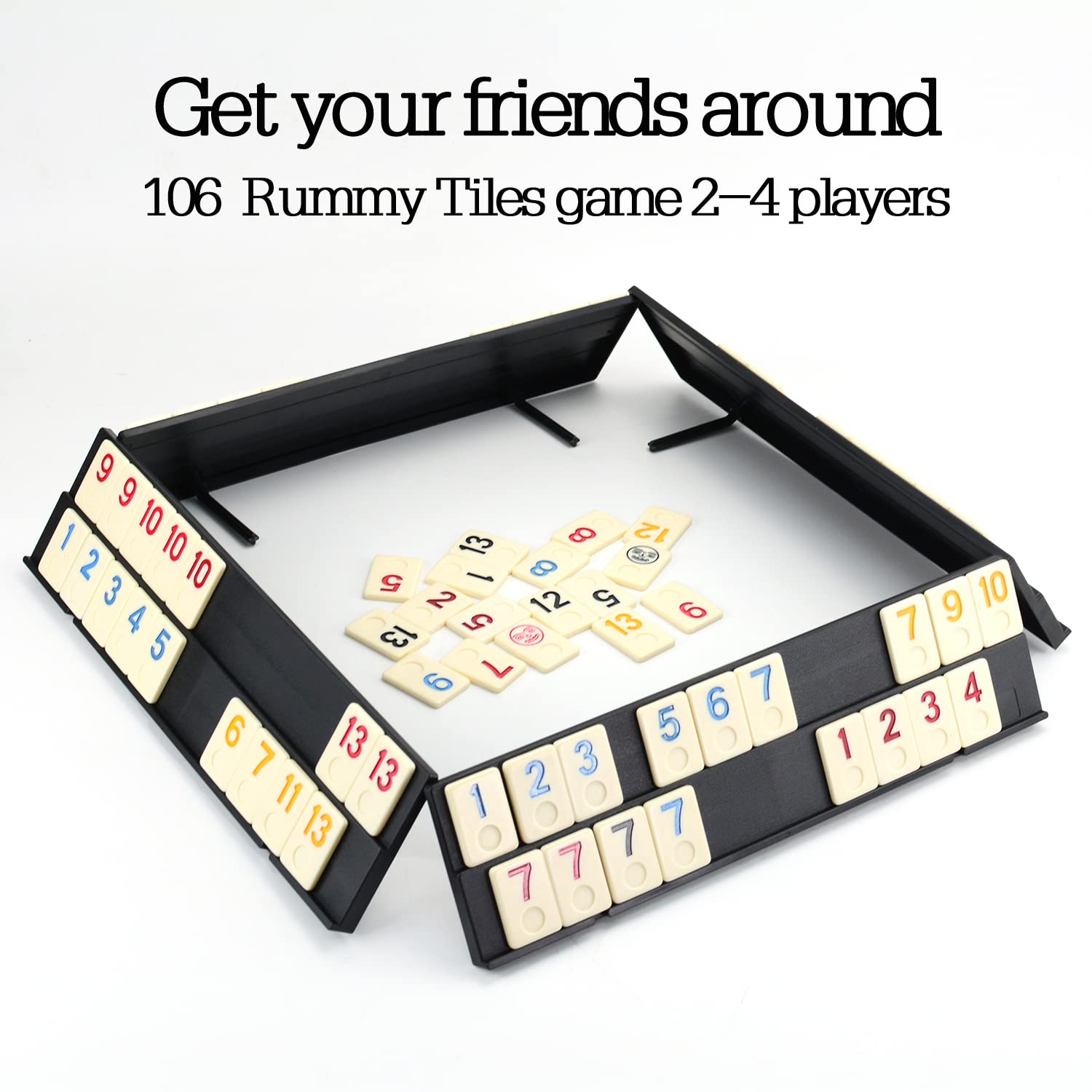 Rummy Tiles Game, Rummy Cube Travel Game Set Outlasting Color with 4 Anti-Skid Rack & Convenient EVA Hard Case