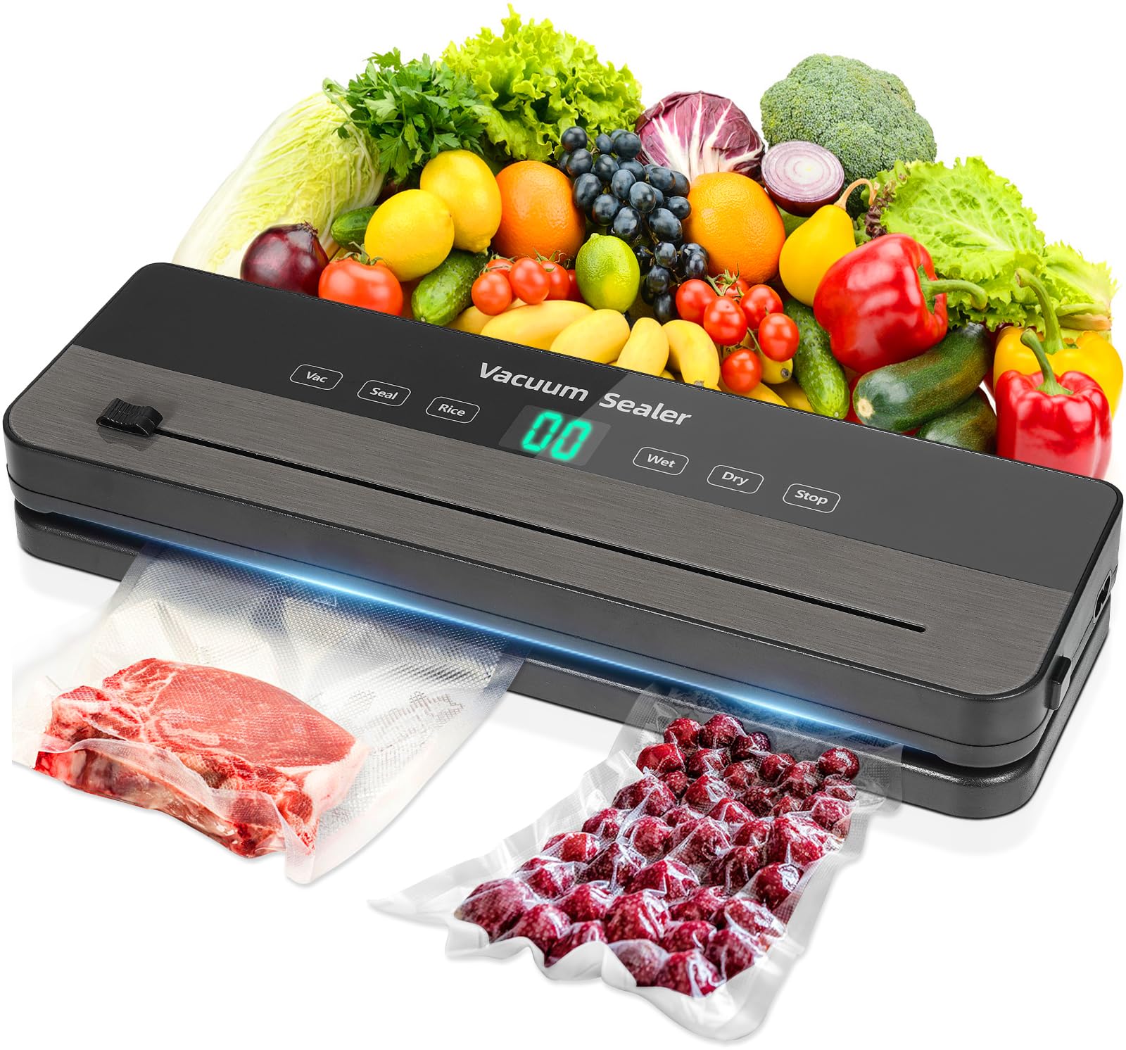 Chidoyii Vacuum Sealer Machine Dry & Moist Food Modes, 6-in-1 Compact Detachable Food Sealer Vacuum Sealer, Build-in Cutter and Countdown with 20 Vacuum Seal Bags