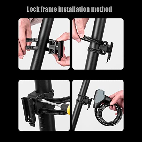 AZPINGPAN Reflective Fiber Optic Cable Bicycle Lock丨150cm Retractable Anti-Theft Self-Rolling Lock丨with 360-degree Rotating Fixed Frame Outdoor Riding Equipment Accessories