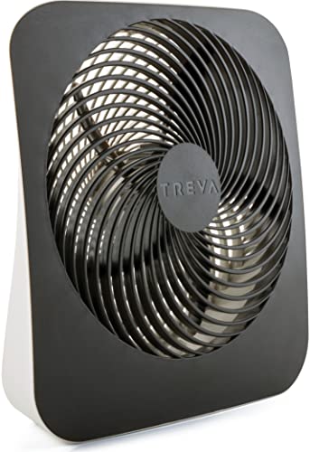 Treva 10-Inch Portable Desktop Battery Fan, Powered by Battery and/or AC Adapter - Air Circulating with 2 Cooling Speeds, With Built In USB Charging Port