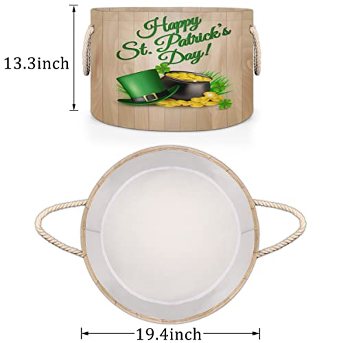 Saint Patrick's Day Green Hat (3) Large Round Baskets for Storage Laundry Baskets with Handles Blanket Storage Basket for Bathroom Shelves Bins for Organizing Nursery Hamper Girl Boy
