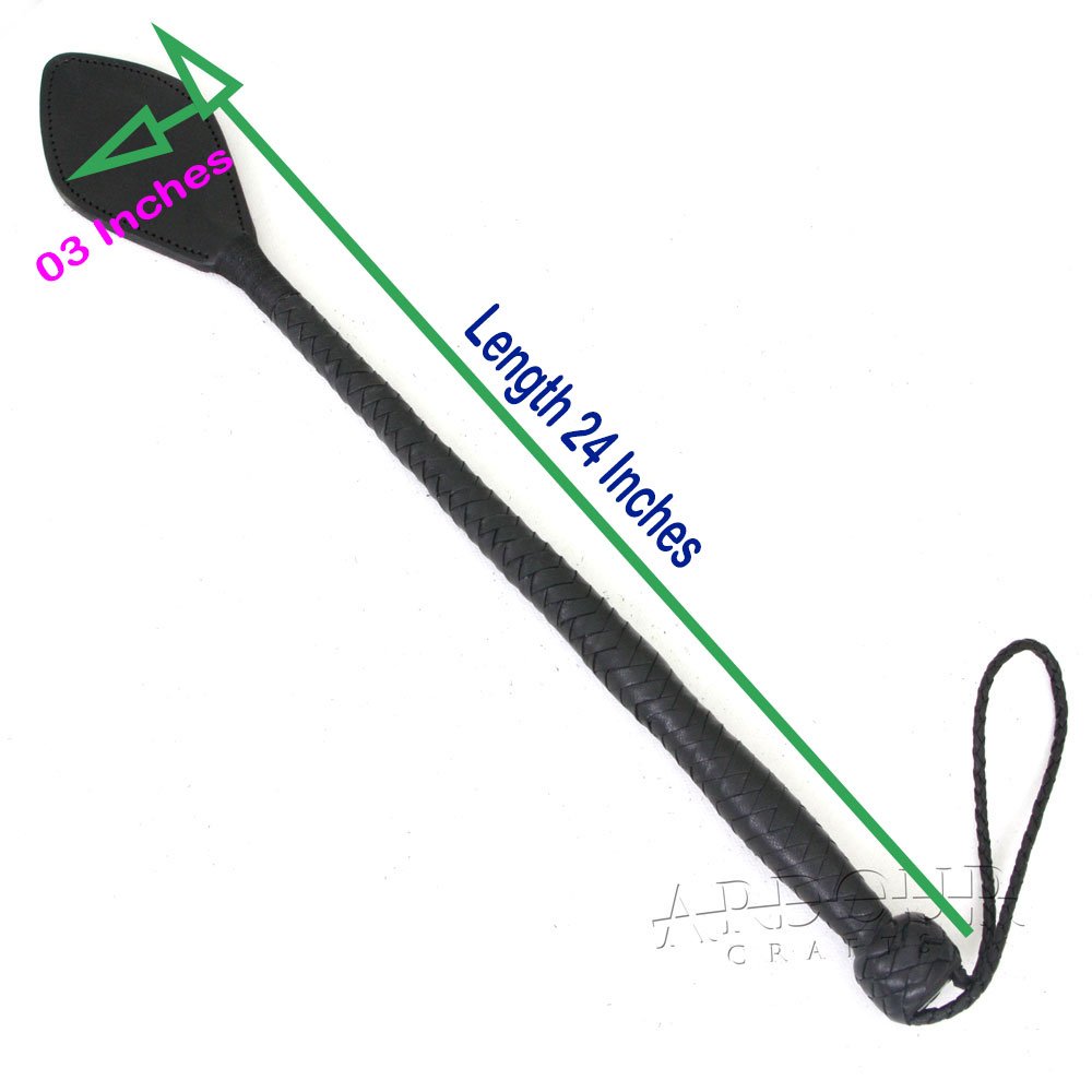 Ardour Crafts Real Leather Riding Crop 24-inch Premium Quality Crops for Horse, Wide Slapper (Black)