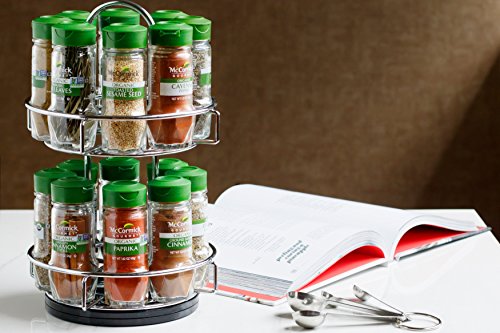 McCormick Gourmet Two Tier Chrome 16 Piece Organic Spice Rack Organizer with Spices Included, 15.41 oz