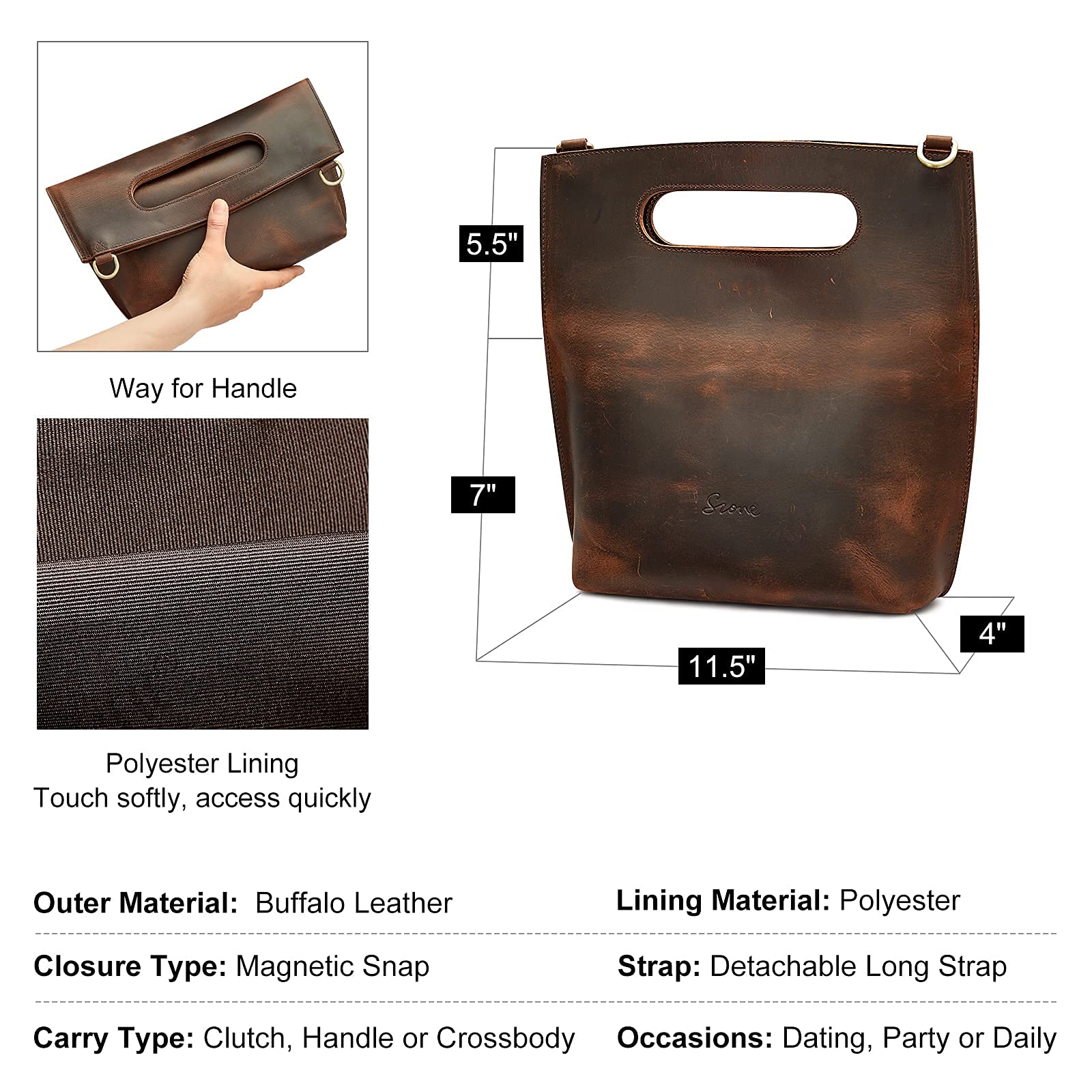S-ZONE Vintage Genuine Leather Tote Bag for Women Large Shoulder Purse Handbag with Clutch Bag