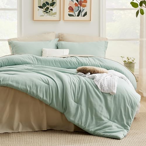 Bedsure Bedding Sets King Size - 7 Piece Bed in a Bag Reversible Comforter Set with Sheets, All Season Teal Bed Set with Comforter, Sheets, Pillow Shams and Pillowcases (King, Teal)