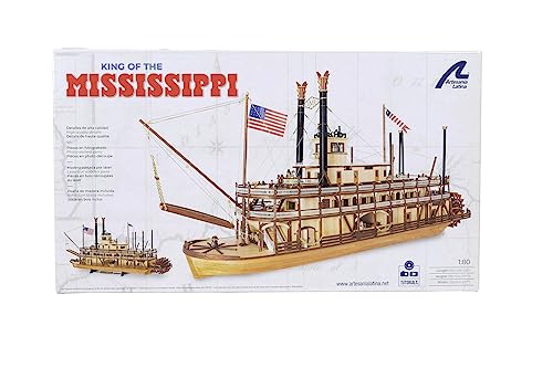 Artesanía Latina - Wooden Model Ship Kit - Paddle Steamer King of The Mississippi - Model 20515, Scale 1:80 - Scale Models for Assembling - Intermediate Level