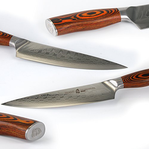 TUO Damascus Chef's Knife - Kitchen Knives - Japanese AUS10 HC 67 Layers Steel with Dragon Pattern - Ergonomic Pakkawood Handle - 8" - Fiery Phoenix Series Including Gift Box