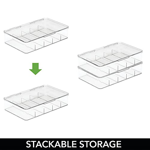 mDesign Plastic Divided First Aid Storage Box Kit with Hinge Lid for Bathroom, Cabinet, Closet - Organize Medicine, Ointments, Adhesive Bandages - 5 Sections, Ligne Collection, Clear