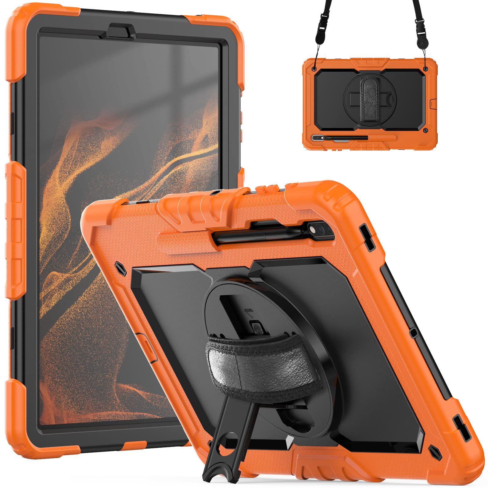 BLOSOMEET Samsung Galaxy Tab S9 Plus Case 2023 with Tempered Glass Screen Protector & Stand | Kids Protective Case for Samsung Galaxy Tablet S9+,Orange