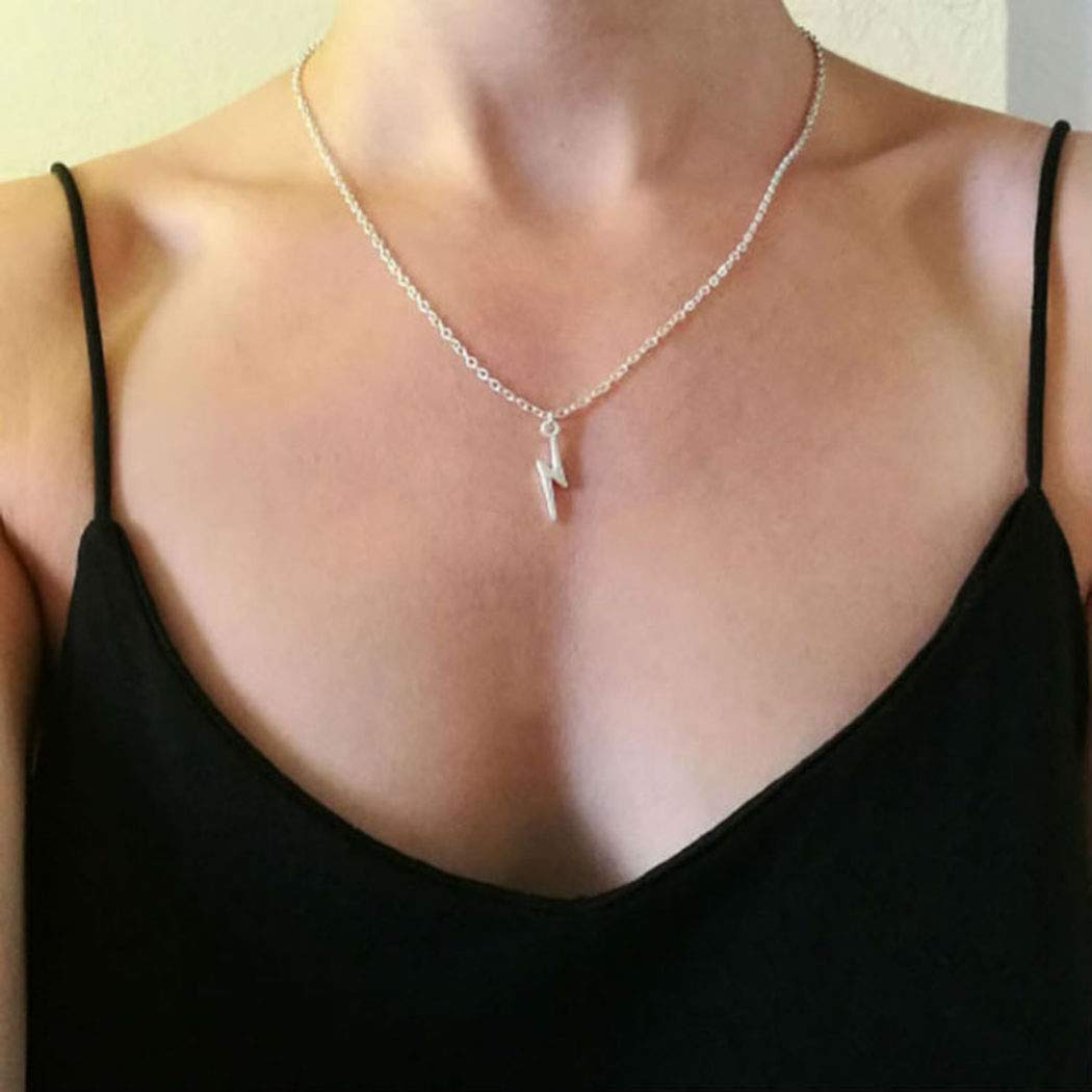 Artmiss Lightning Bolt Pendant Necklace Women Simple Charm Bar Choker Chain Jewelry for Women (Silver)