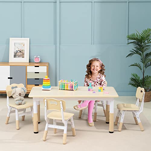 JONUTATO Table And Chair Set, Height-Adjustable Desk with 4 Seats for Toddler/Kids/Girls & Boys Age 2-10, Scrub-table Desktop Study Daycare, Classroom, Home
