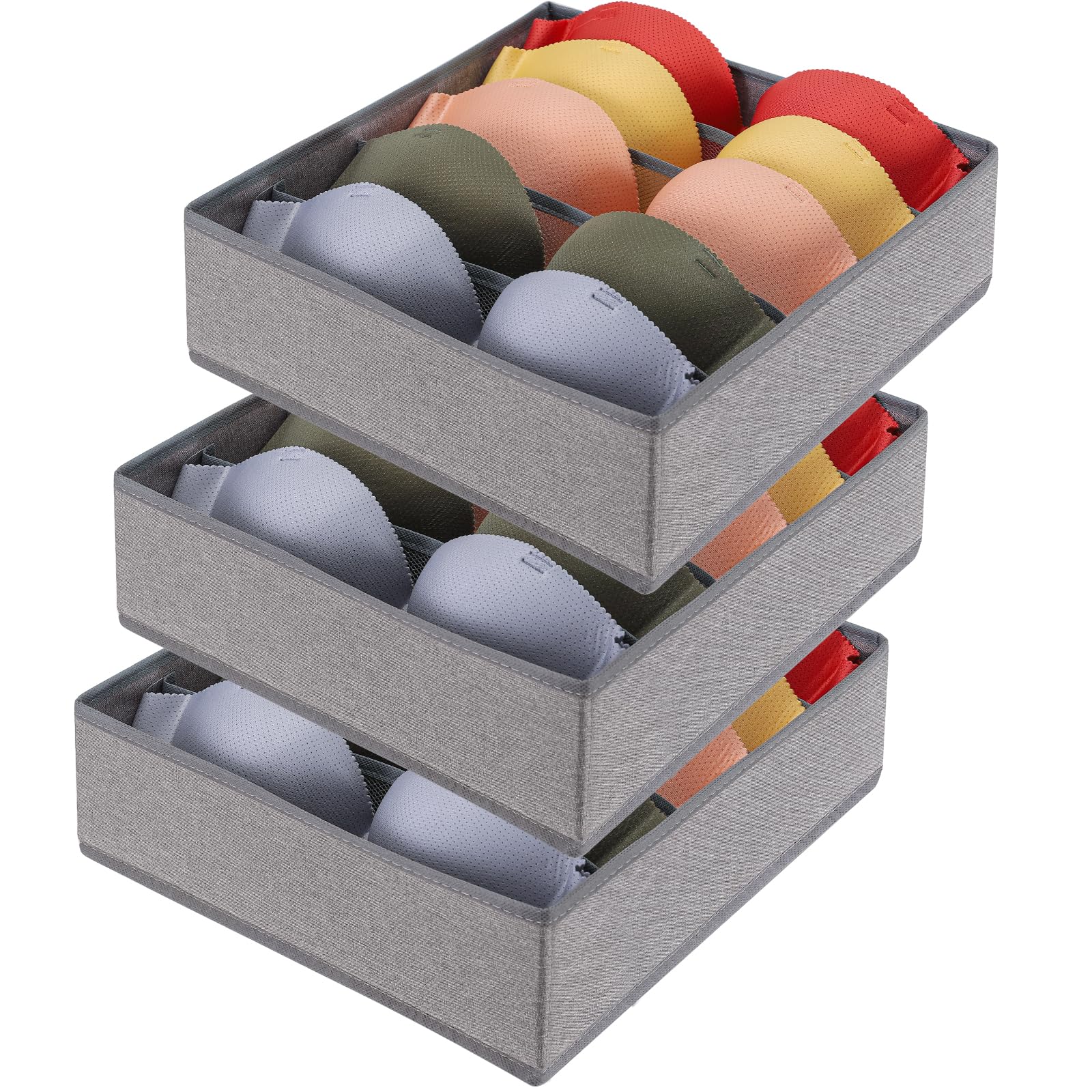 Cawek Bra Storage Drawers Organizer for Clothing Underwear Drawer Organizer Dividers Foldable Storage Cube Bins for Bra,Socks, Underwear,3 Pack (Grey)