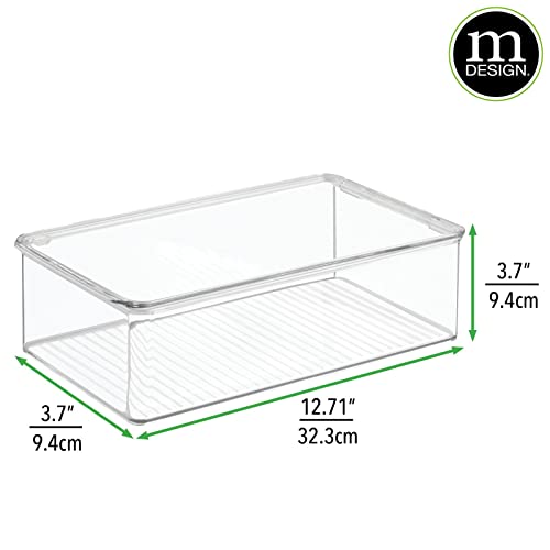 mDesign Plastic Bathroom Storage Organizer Box w/Hinge Lid for Closet Shelves, Cupboards, Holds Medicine, First Aid, Lotion, Cotton Swabs, Masks, and Styling Tools, Ligne Collection, 2 Pack, Clear