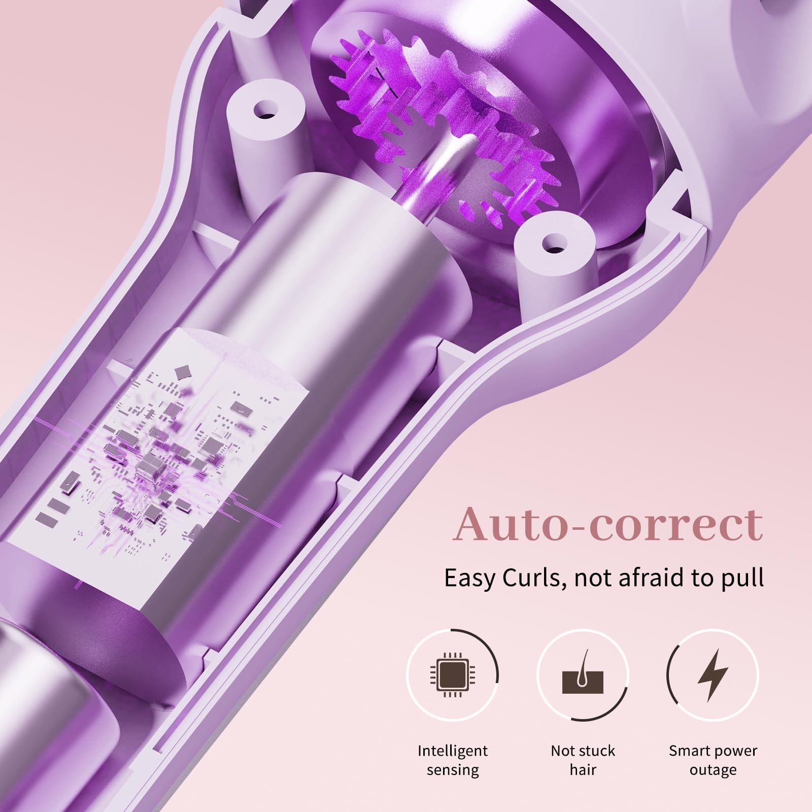 Automatic Curling Iron Rotating Curling Iron 4 Temperature Adjustable and Two-Way Button Automatic Curling Time Reminder Anti-Iron Housing (Beige Rotating Curling Iron)